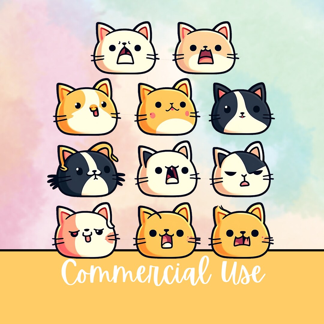 Cute Cat Clipart Collection: Whimsical Kawaii PNG Illustrations of ...
