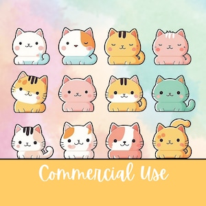 Cute Cats Clipart: Adorable Kawaii PNG Illustrations With Cute Cats ...