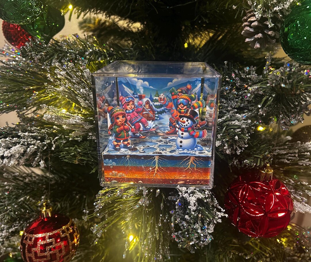 Snowy Adventure 3D Art Cube | Kids' Winter Fun Scene With Snowman ...