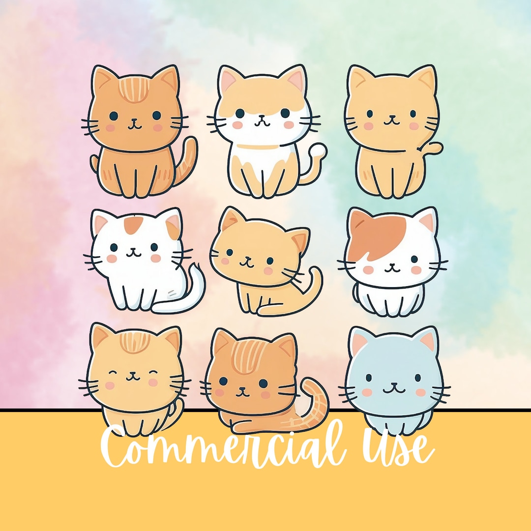 Charming Cat Clipart: Adorable Kawaii PNG Illustrations Featuring Cute ...