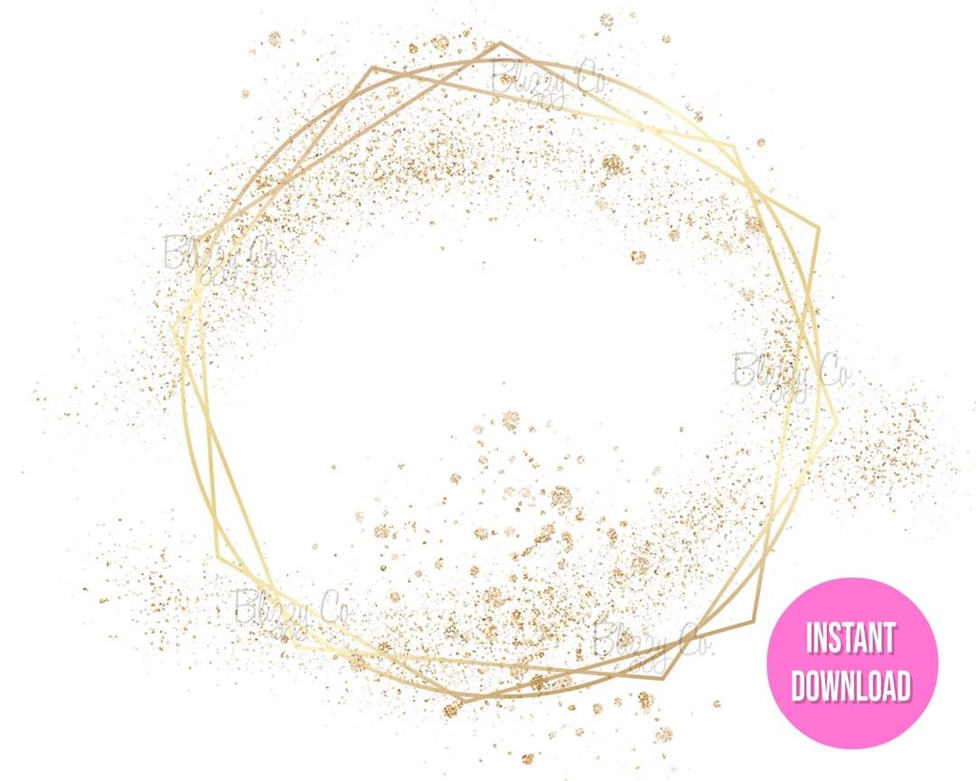 Gold Geometric Frame Clipart – Glitter PNG Graphic (digital Download ...