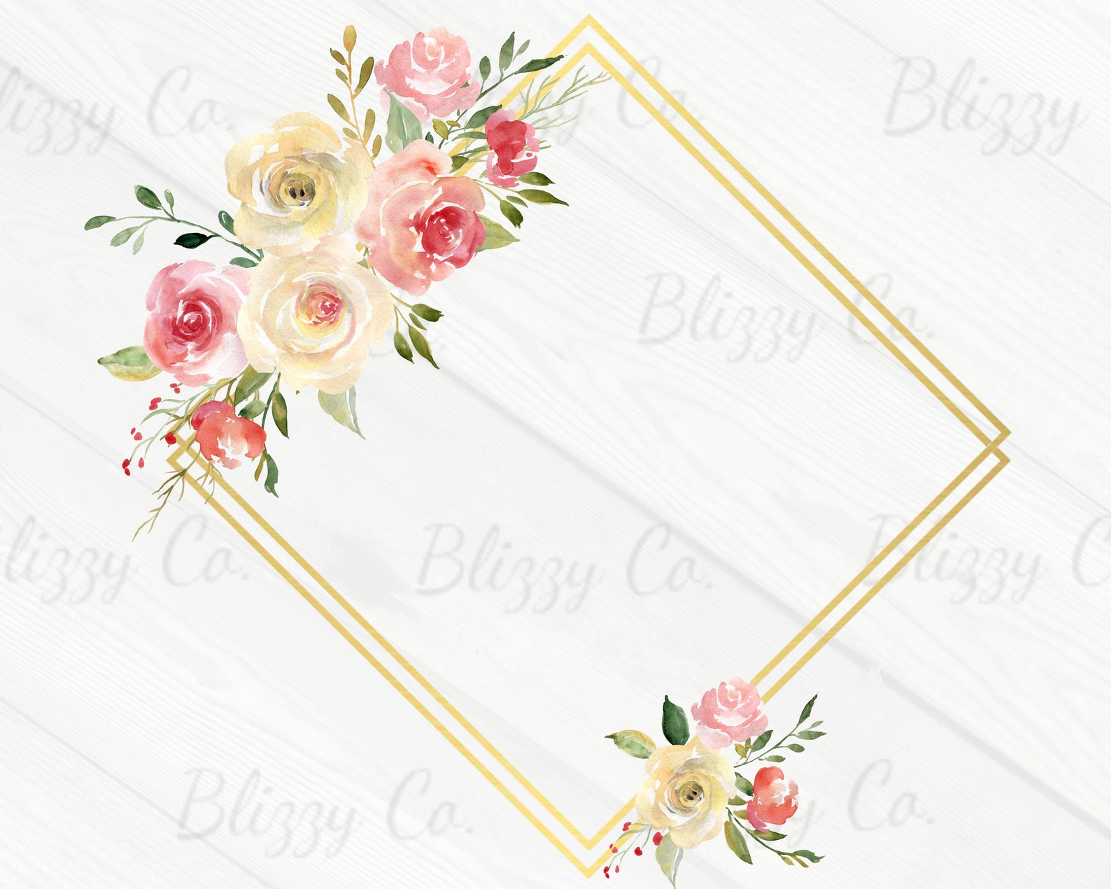 Watercolor Floral Simple Geometric Frame-transparent Images-gold ...