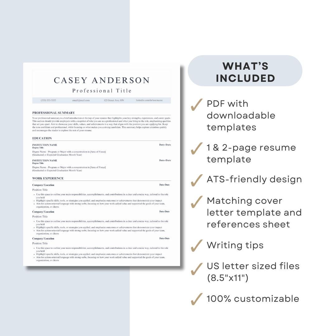 Modern Ats-friendly Resume Template Bundle: Editable Cover Letter ...