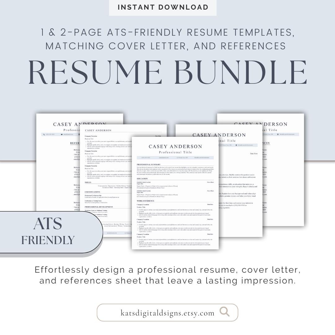 Modern Ats-friendly Resume Template Bundle: Editable Cover Letter ...