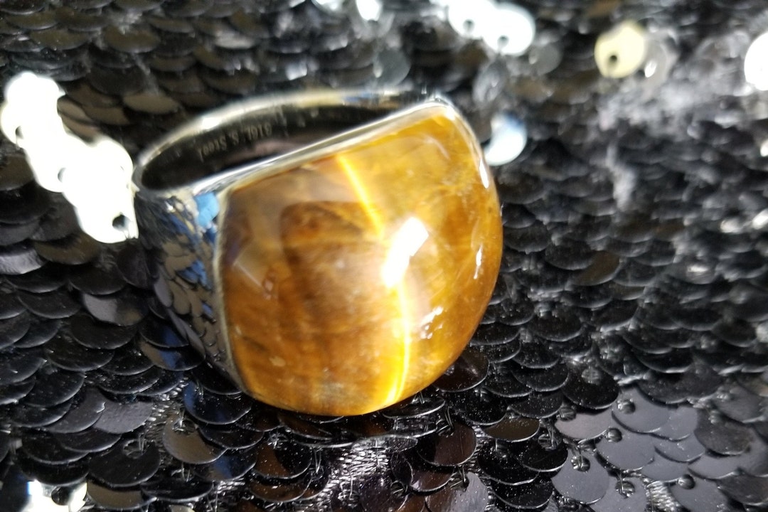 South African Tigers Eye Stainless Steel Ring size 10 - Etsy