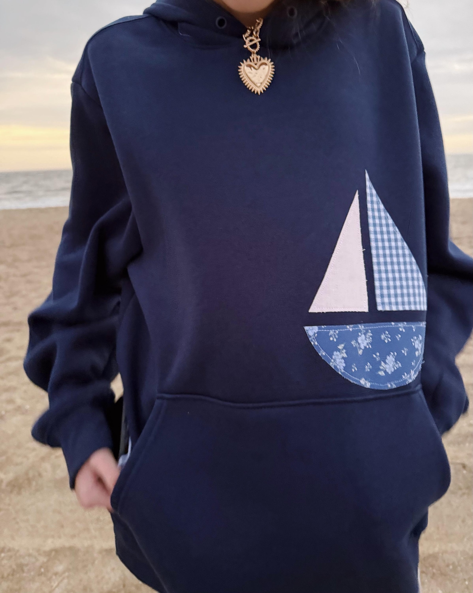 Navy Sailboat Patchwork Hoodie - Etsy