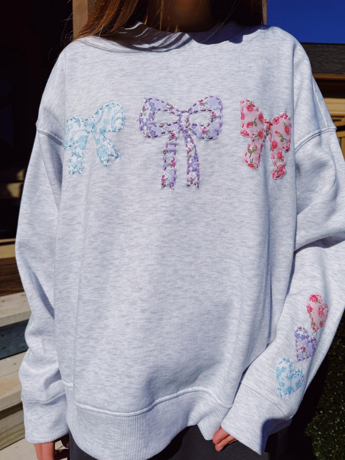 Loveshackfancy Inspired Bow Patchwork Crewneck - Etsy