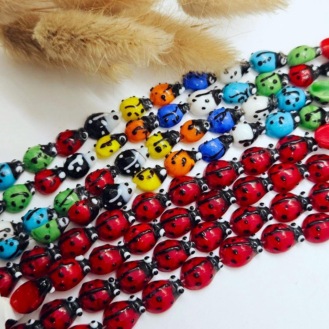 Lady Bug Beads Ceramic Glass Lady Bug Beads Spring Jewelry Flower ...