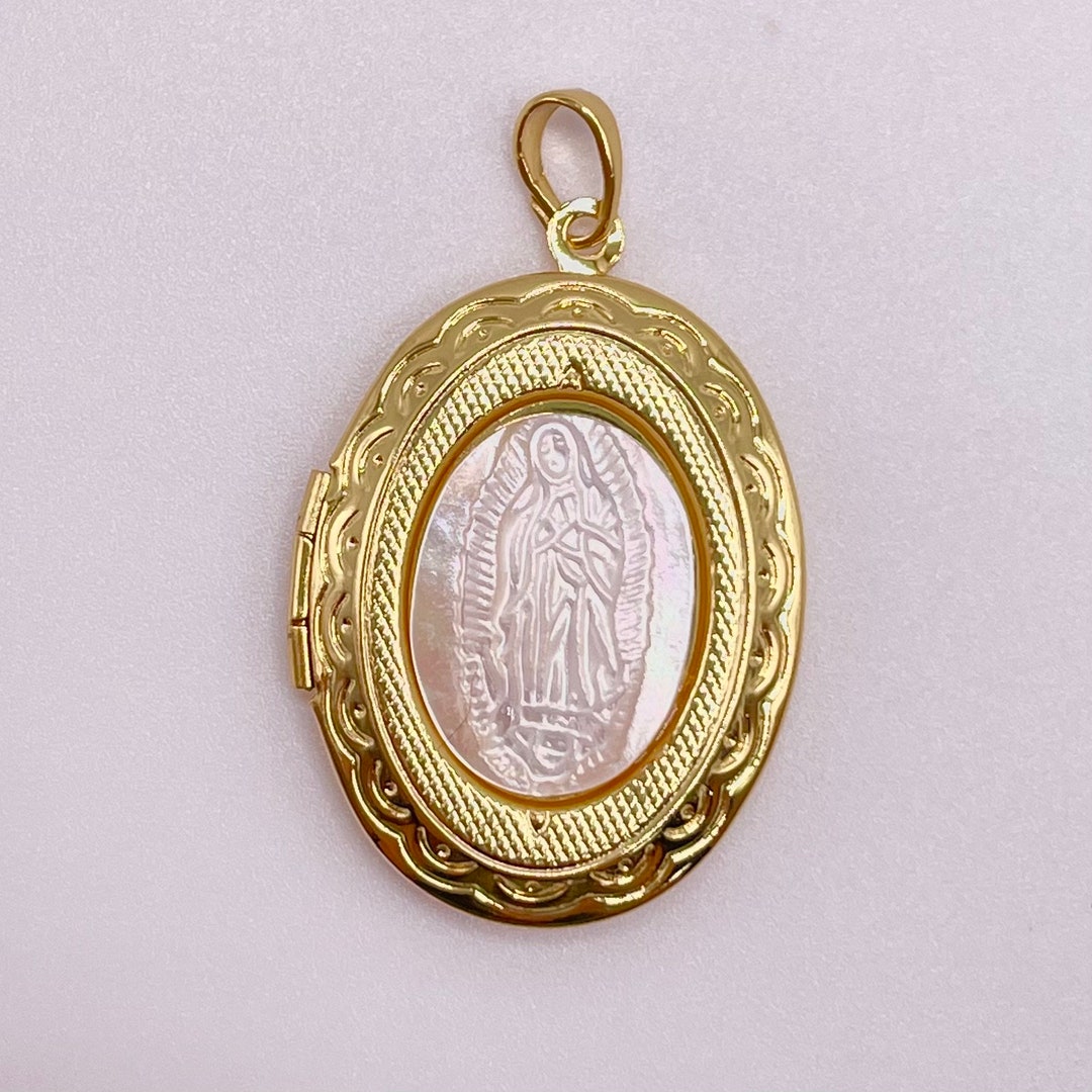 Virgin of Guadalupe Mother Pearl Shell Locket Mexican Jewelry Our Lady ...