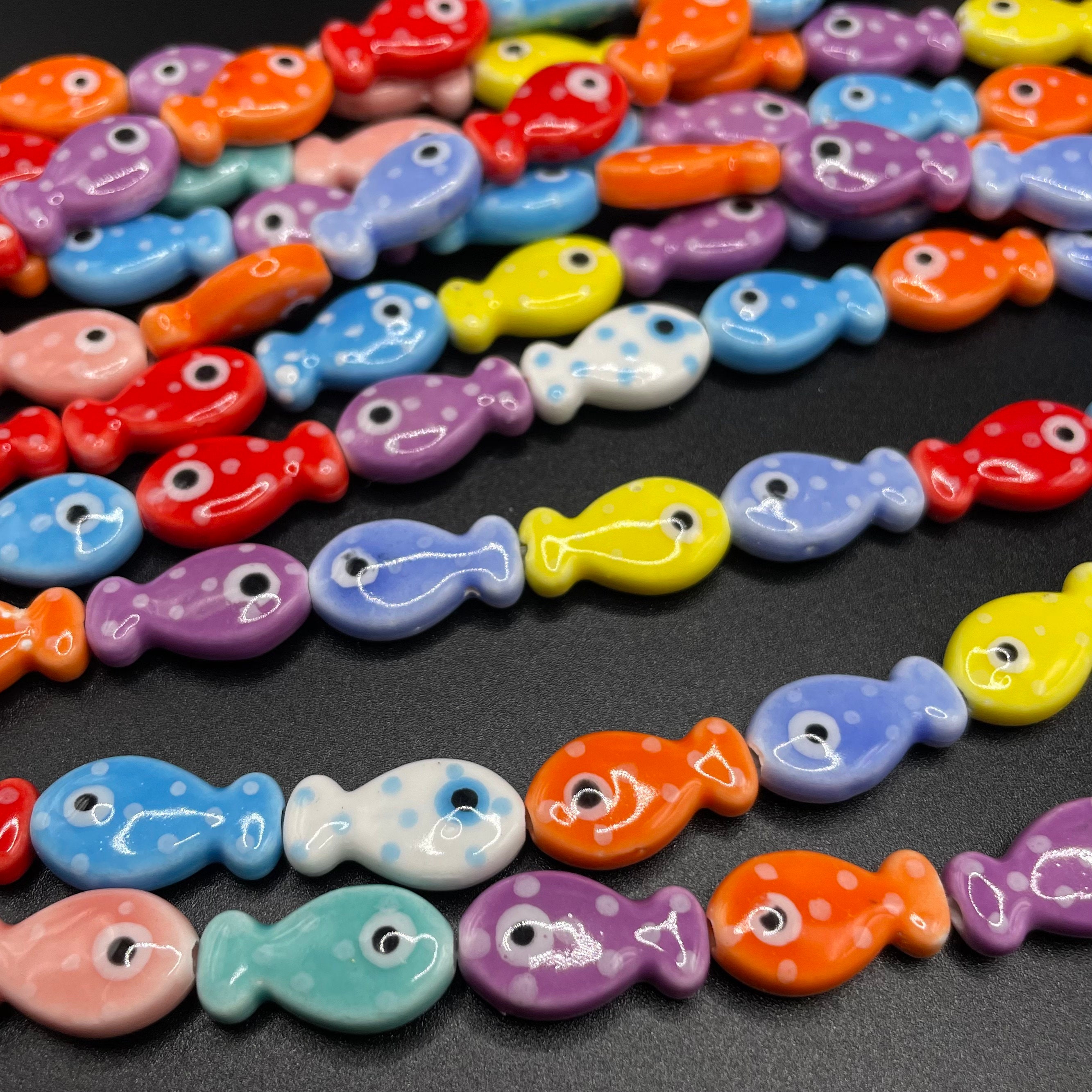 Ceramic Fish Beads Raibow Fish Beads Little Mermaid Jewelry Multicolor ...