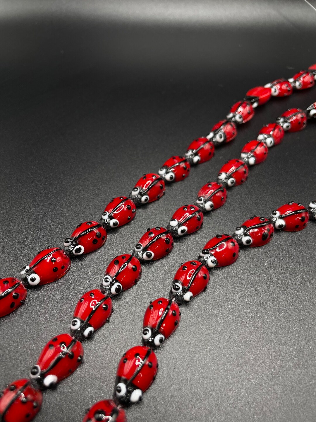 Lady Bug Beads Ceramic Glass Lady Bug Beads Spring Jewelry Flower ...