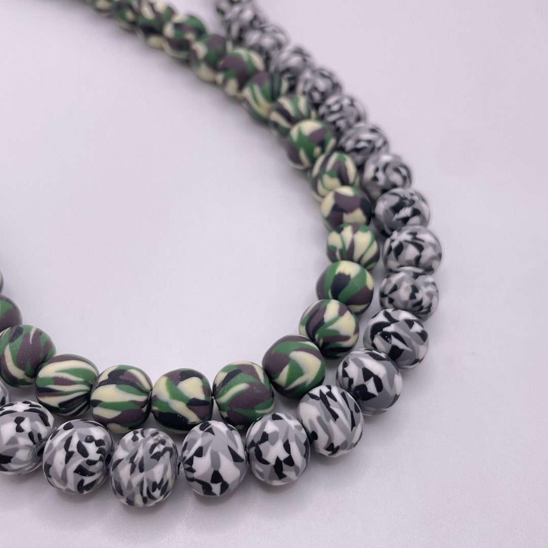 8mm Camouflage Multicolor Beads Polymer, Fimo Camouflage Beads for ...
