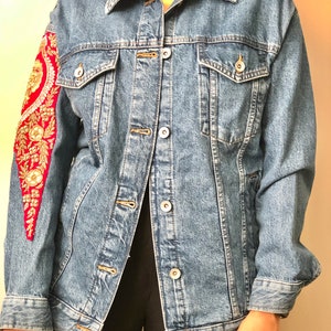 Denim Jacket - Red and Gold Embroidery - Etsy