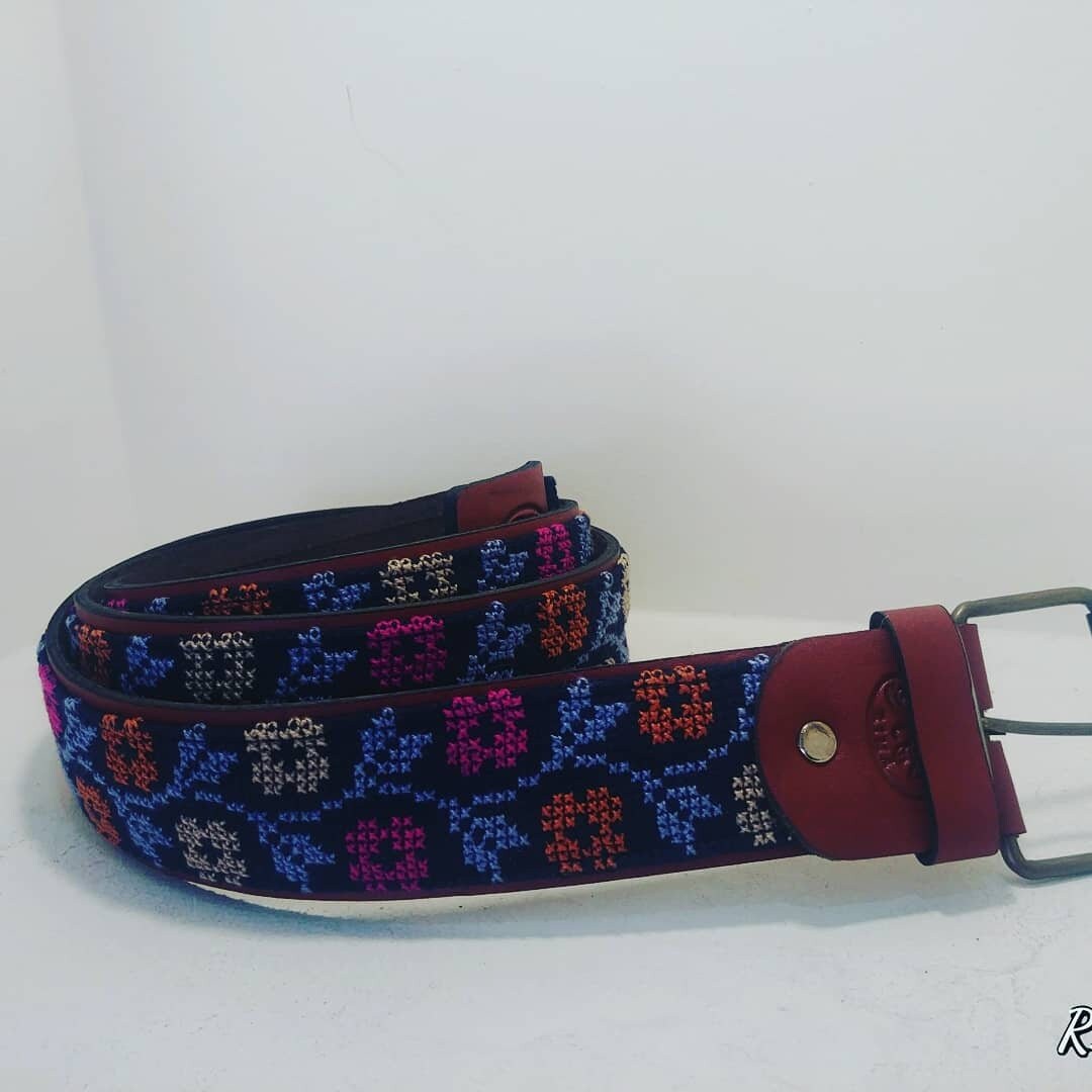 Unisex 100% Natural Leather Belts, Palestinian Handmade Embroidery ...