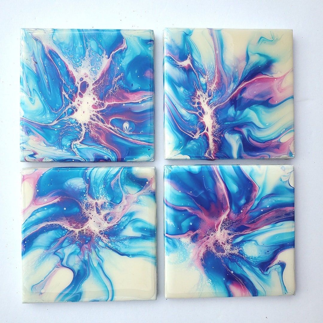 Sheleeart Acrylic Bloom 4"x4" Ceramic Tile Coasters Set (4) Finished ...