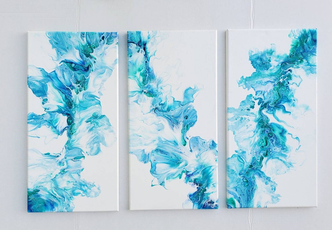 Emerald Coast - Original Acrylic Dutch Pour Triptych 10"×20" - Etsy