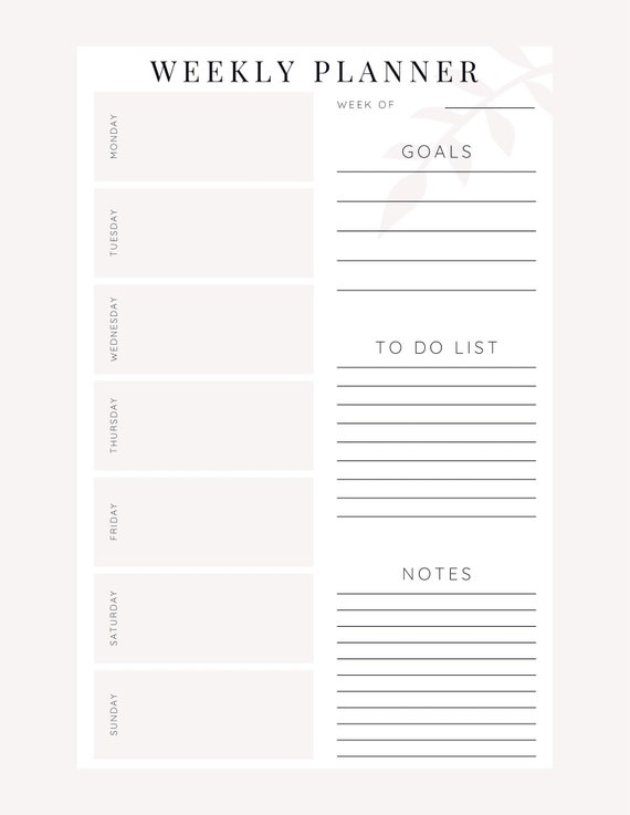 Printable Weekly Planner Time Management Organizer Goals | Etsy