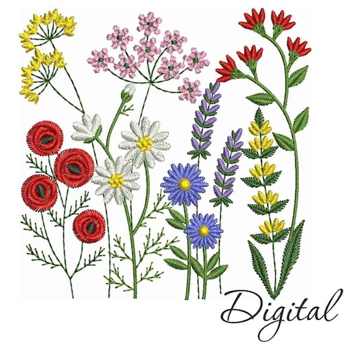 Wildflowers Embroidery Design Flowers Machine Embroidery - Etsy