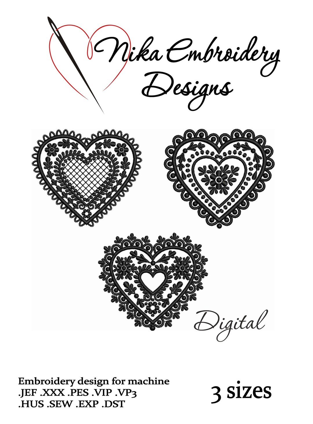 Filigree Hearts Machine Embroidery Design, Valentine Heart - Etsy