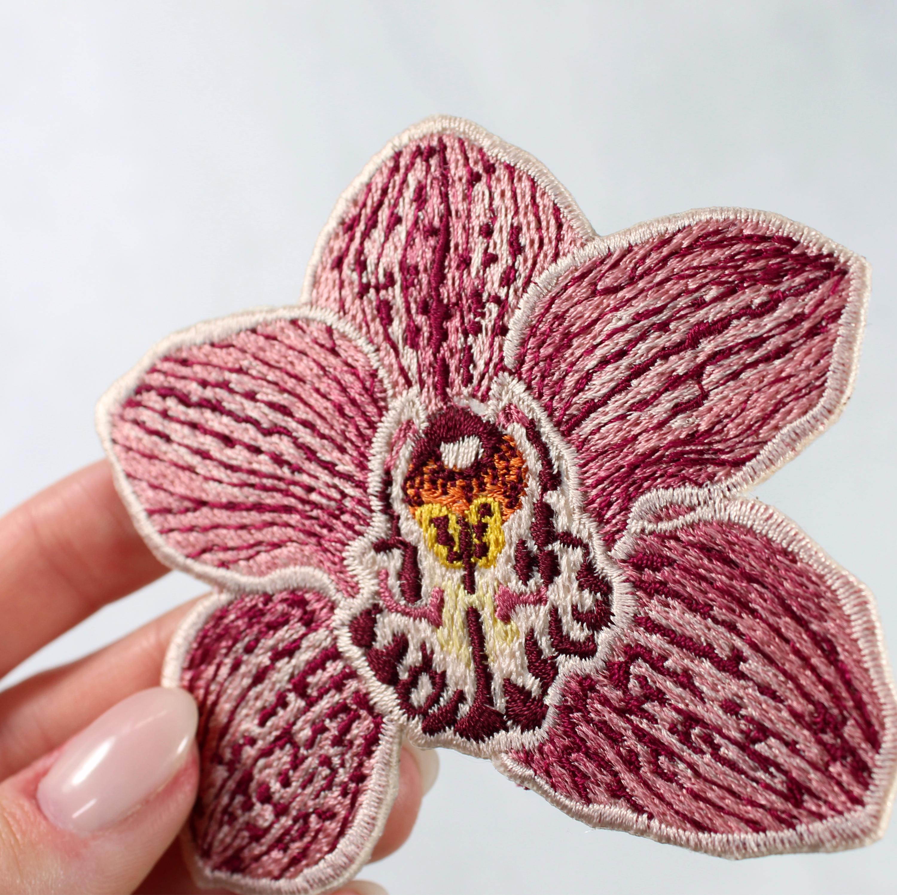Orchid Flower Patch – Chalk Pink Embroidered Iron-on Applique - Etsy