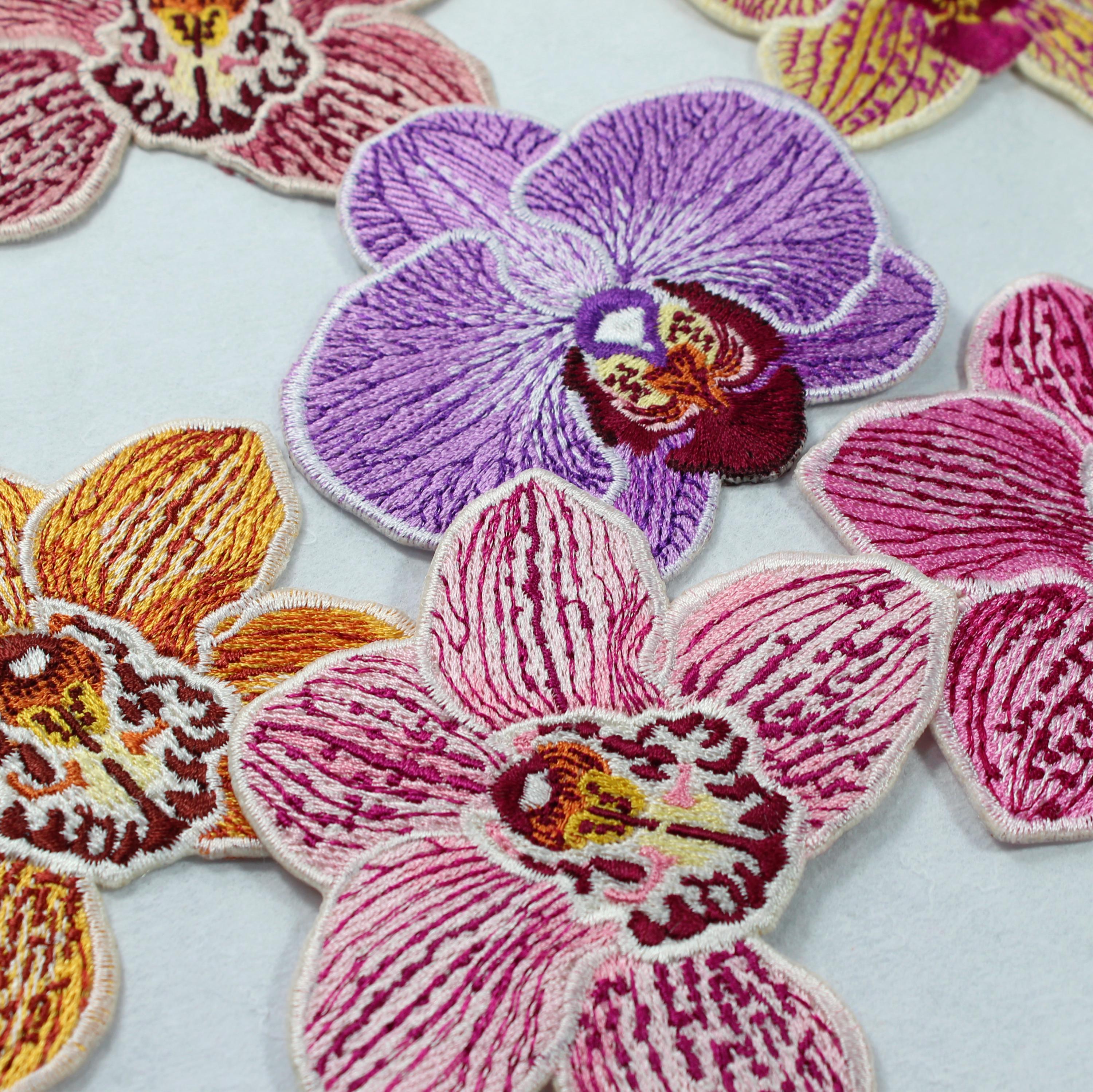 Orchid Flower Patch – Chalk Pink Embroidered Iron-on Applique - Etsy