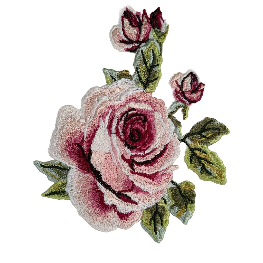A Realistic Chalk Pink Rose Patch, Iron on Embroidered Flower Patch - Etsy