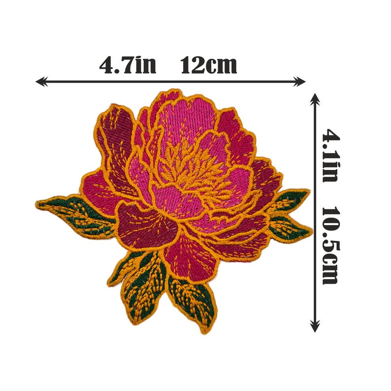 Pair of Peony Embroidered Patches: Burgundy Red Floral Iron on Applique ...