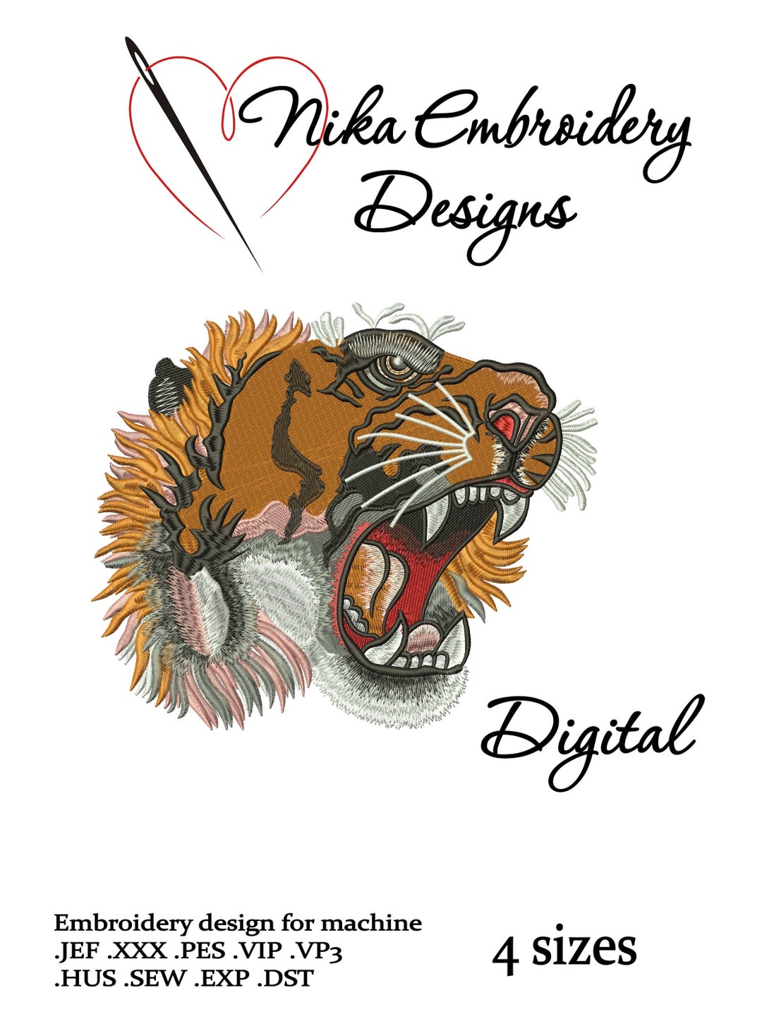 Machine Embroidery Design Tiger - Etsy