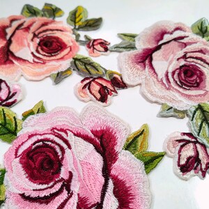 A Realistic Chalk Pink Rose Patch, Iron on Embroidered Flower Patch - Etsy