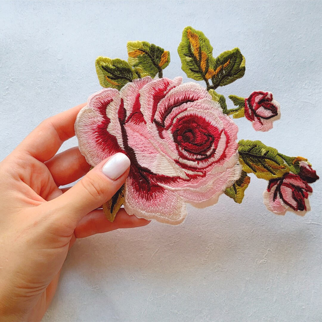 A Set of Rose Mirrored Patches, Iron on Patch Realistic Flowers Roses ...
