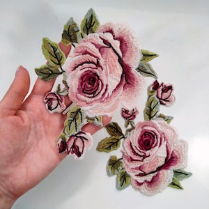 A Realistic Chalk Pink Rose Patch, Iron on Embroidered Flower Patch - Etsy