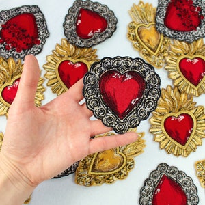 Embroidered Heart Patch: Gold & Red Viscose, Self Adhesive - Etsy