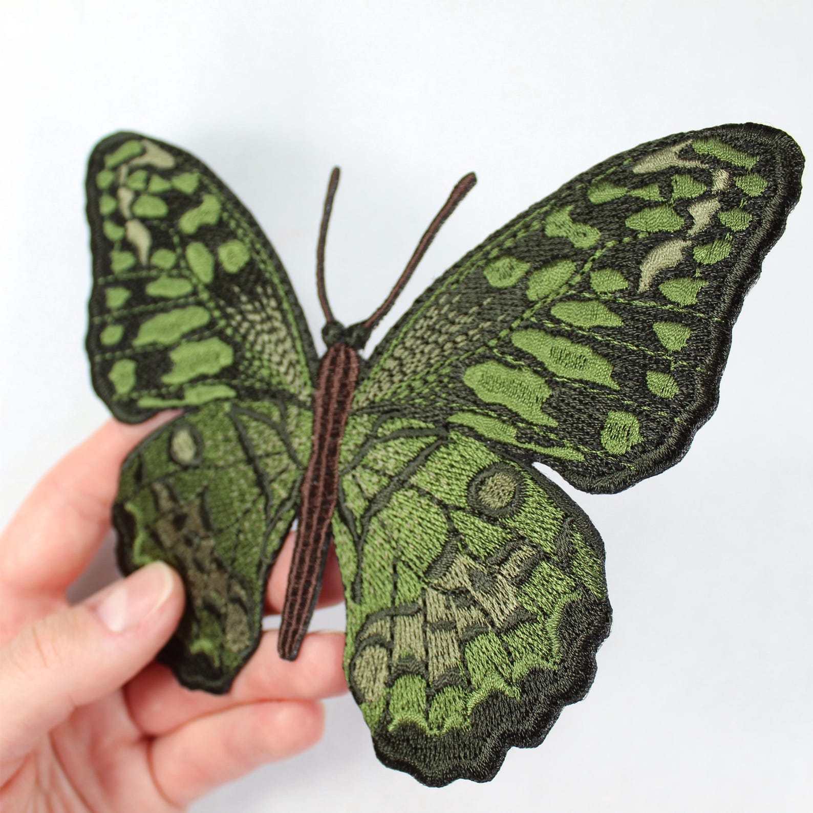 Green Butterfly Embroidered Patch Iron on – Solid Color Monochrome Moth ...