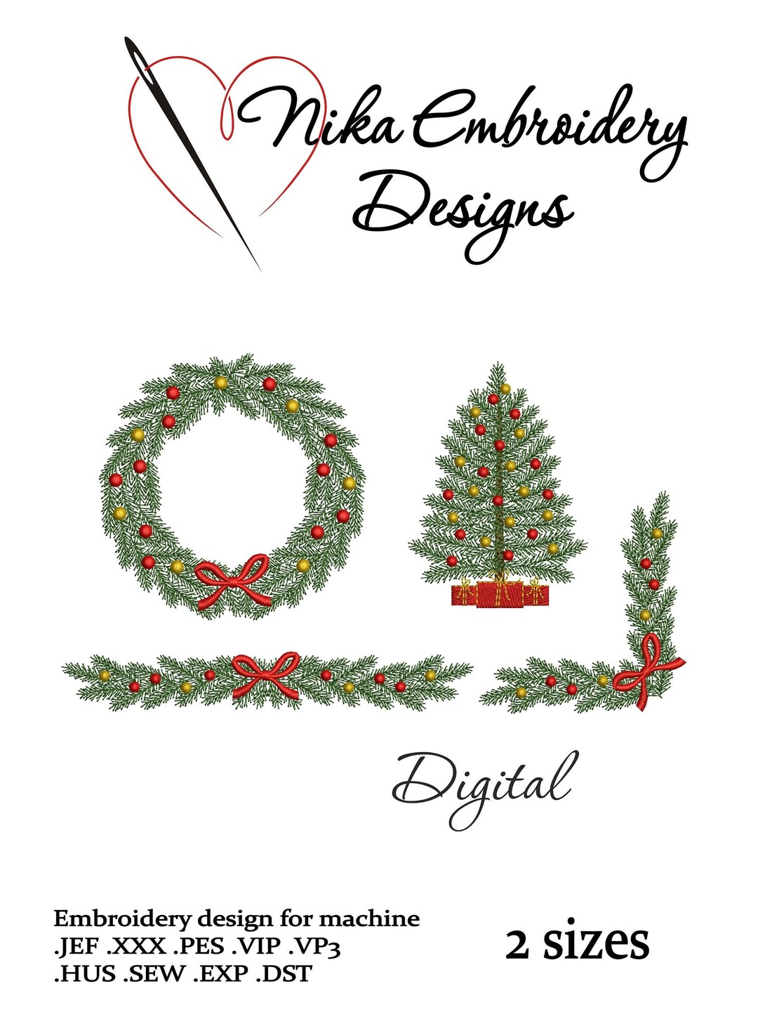 Machine Embroidery Design Christmas Wreath, Christmas Tree, Christmas ...