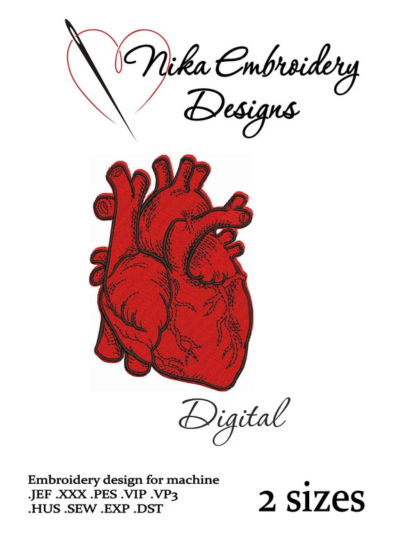 Machine Embroidery Design Anatomical Heart - Etsy