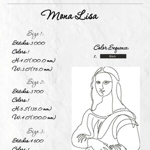 Machine Embroidery Design One Line Mona Lisa - Etsy