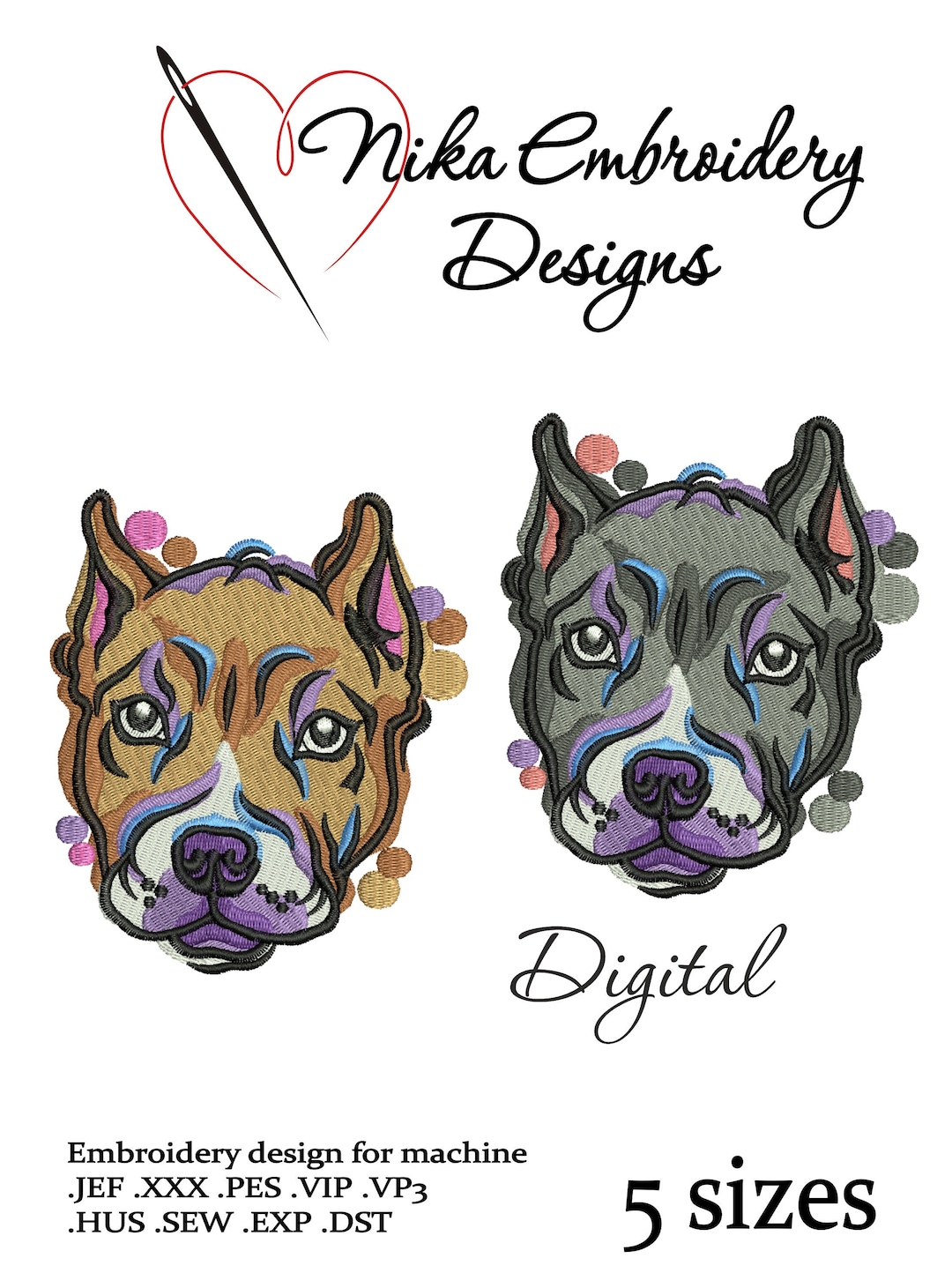 American Bully Machine Embroidery Design, Colorful Dog - Etsy