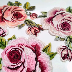 A Realistic Chalk Pink Rose Patch, Iron on Embroidered Flower Patch - Etsy
