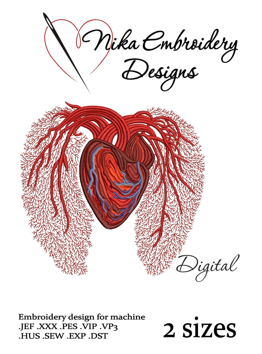 Human Heart Embroidery Design, Anatomical Heart and Lungs - Etsy