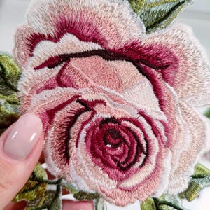 A Realistic Chalk Pink Rose Patch, Iron on Embroidered Flower Patch - Etsy