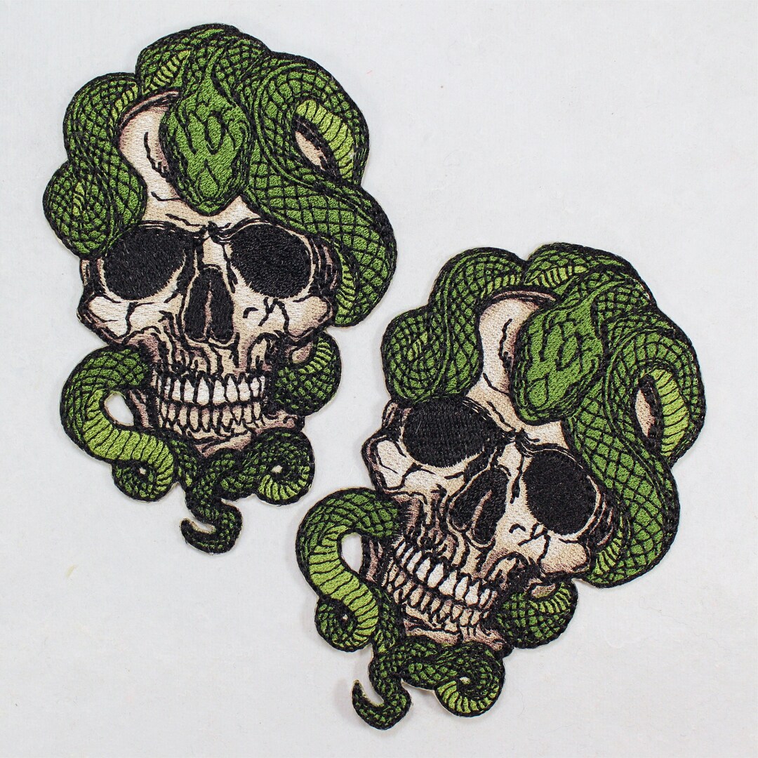 Iron on Patch Skull Snake Human Skull Patch Horror Skull Realistic ...