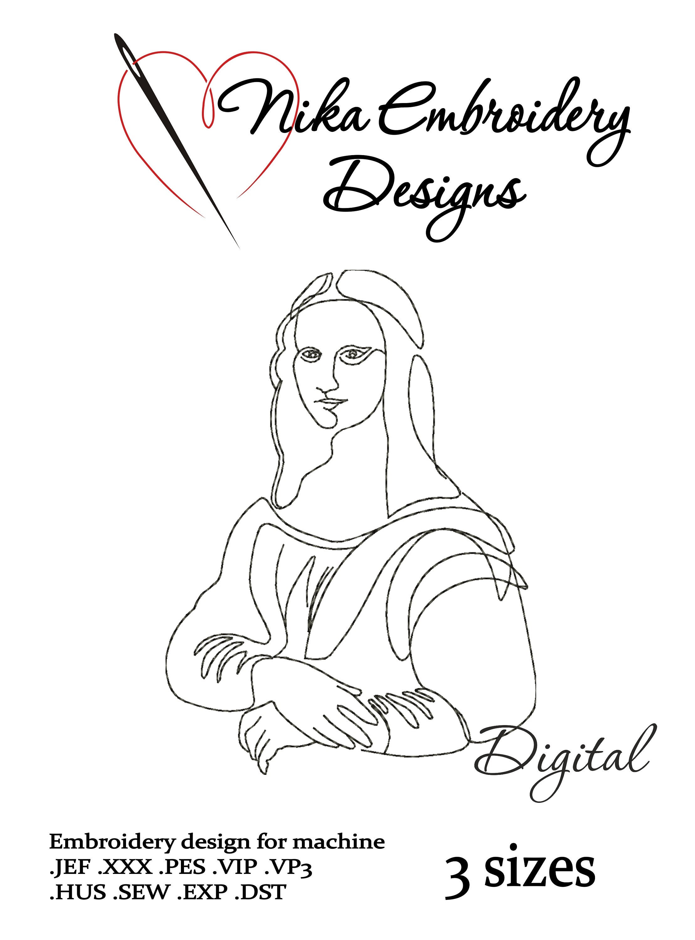 Machine Embroidery Design One Line Mona Lisa - Etsy