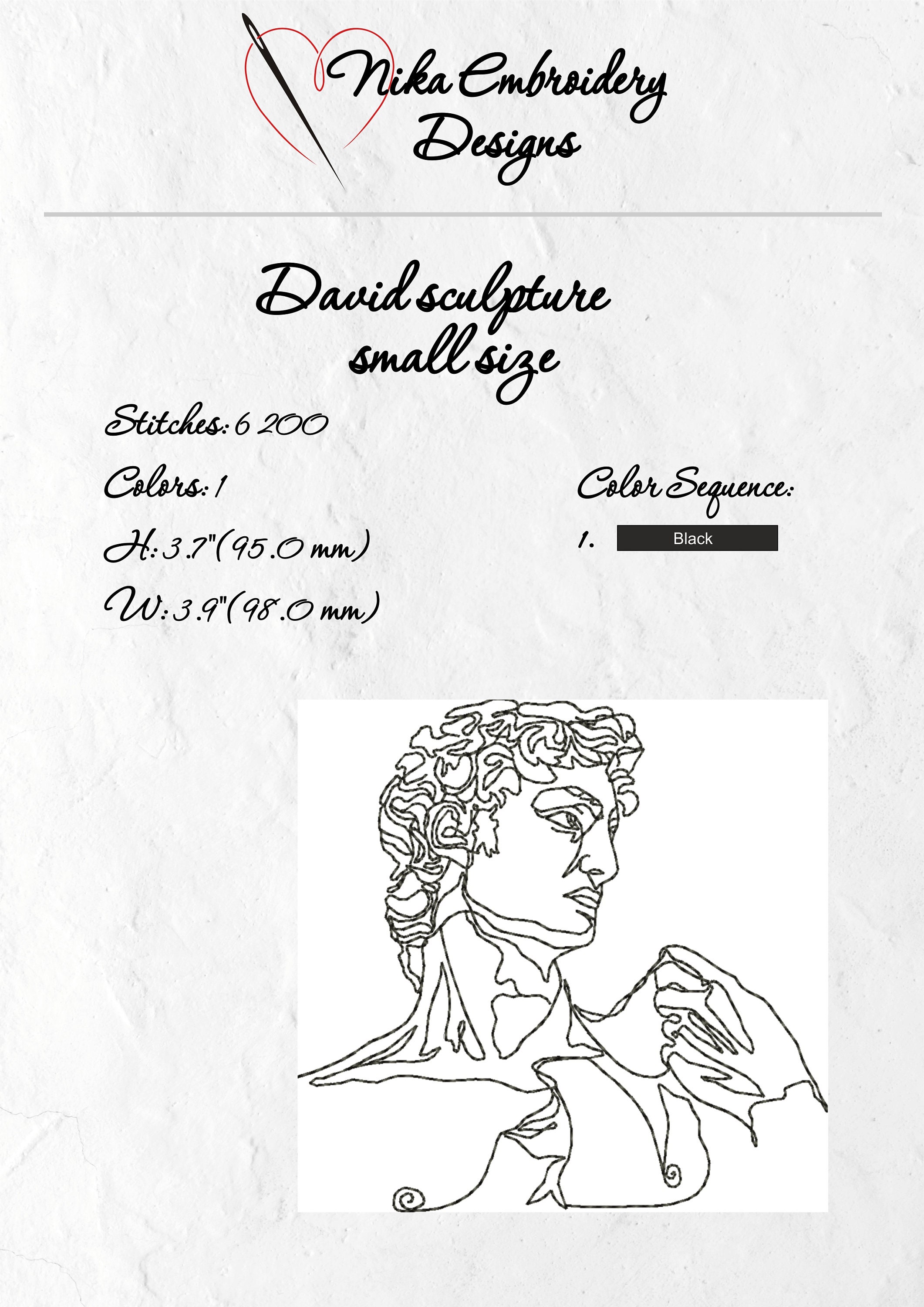 Machine Embroidery Design One Line David Sculpture Embroidery | Etsy