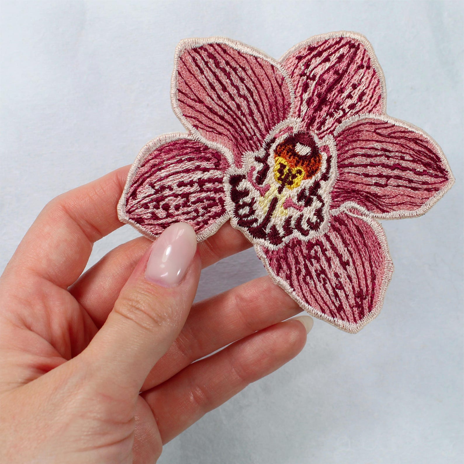 Orchid Flower Patch – Chalk Pink Embroidered Iron-on Applique - Etsy