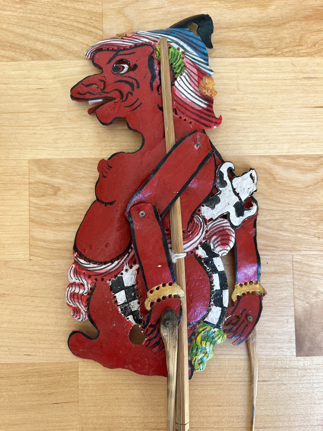 Vintage Articulated Shadow Puppet Wayang Purwa, Balinese Wood Rod ...