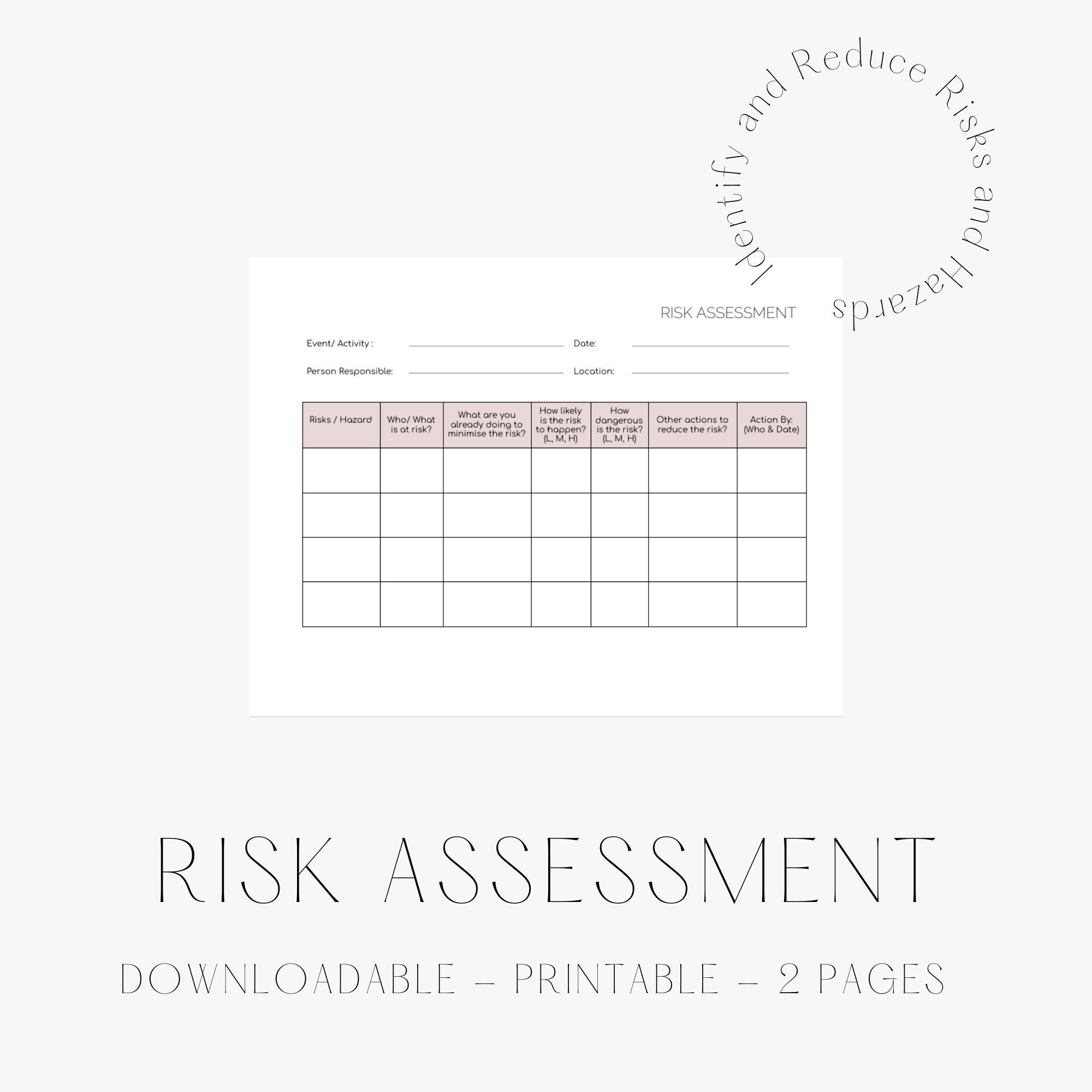 Business Risk Assessment Template Printable - PDF & Word - Etsy UK