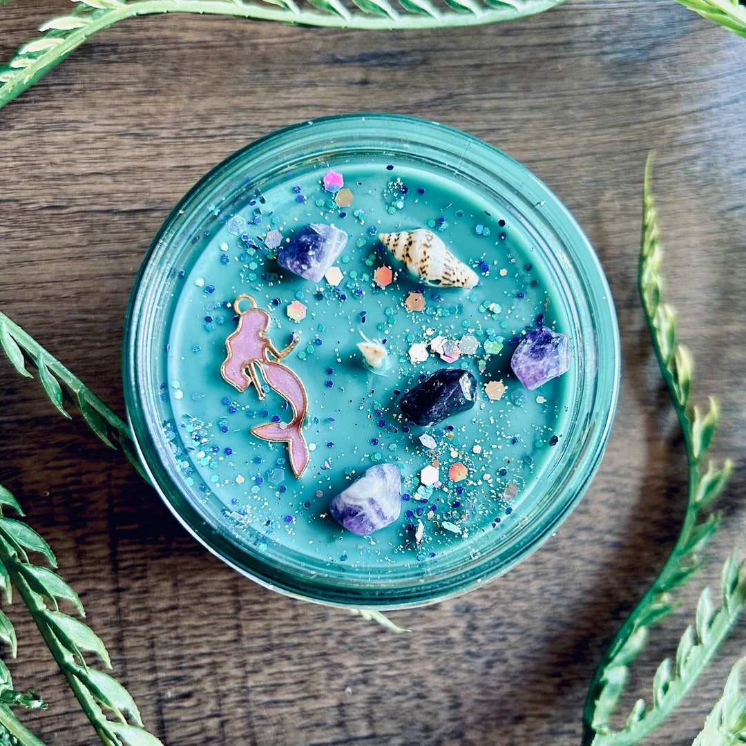 Mermaid Magic Crystal Candle, Coconut Rum Scented, Ocean Themed Candle ...