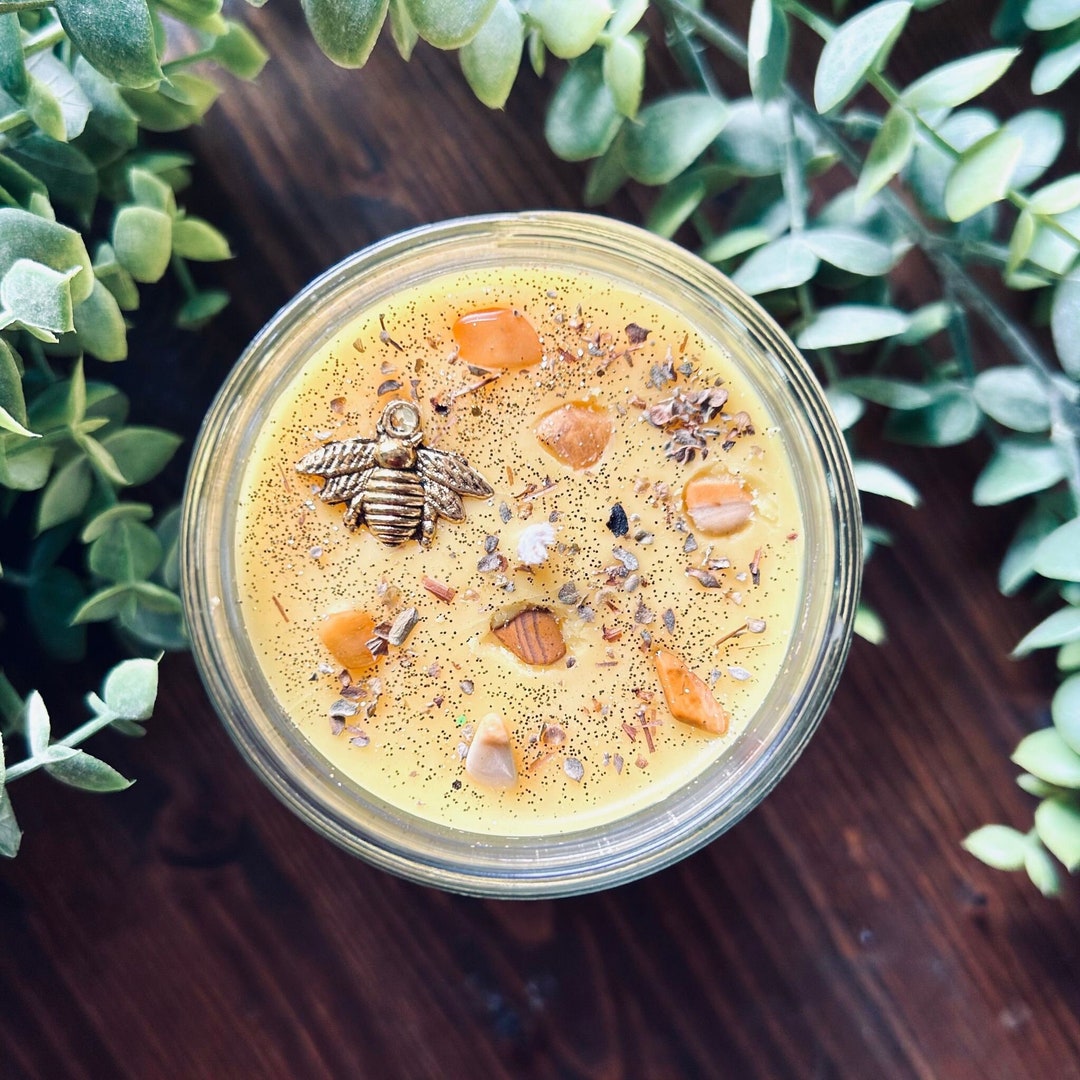 Bee Happy Candle, Positive Energy Candles, Crystal & Herb Candle, Soy ...