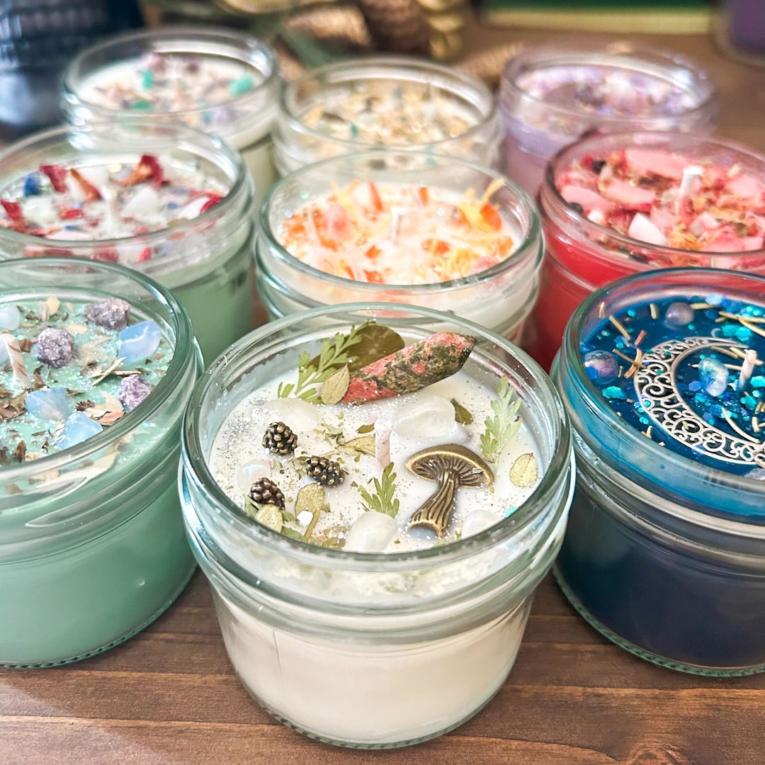 Intention Candles Infused With Crystals and Herbs, Homemade Meditation ...