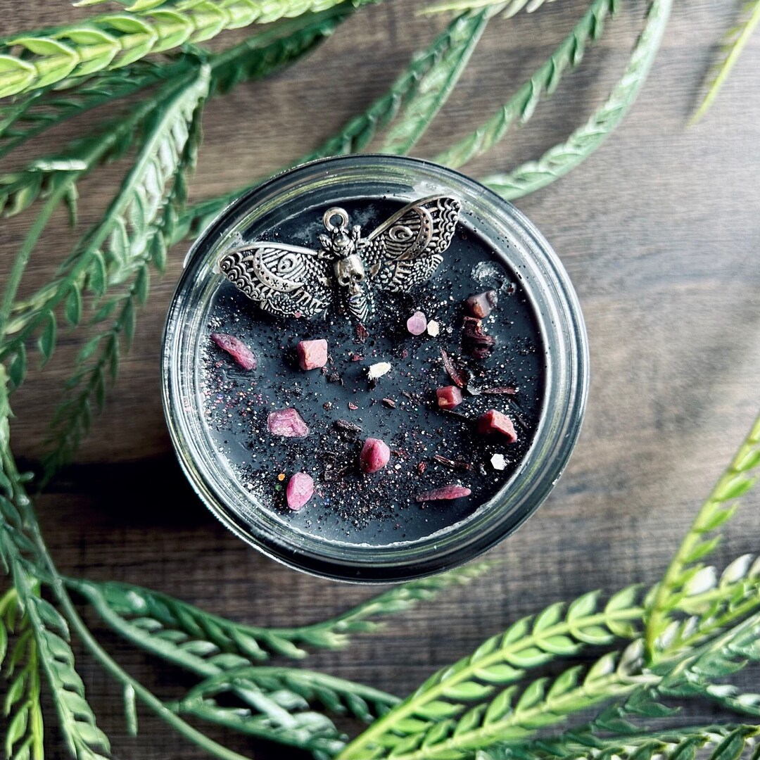 Sinister Shadows Gothic Moth Candle Ruby Crystal Candle Gothic Home Decor Spooky Gift Dark ...